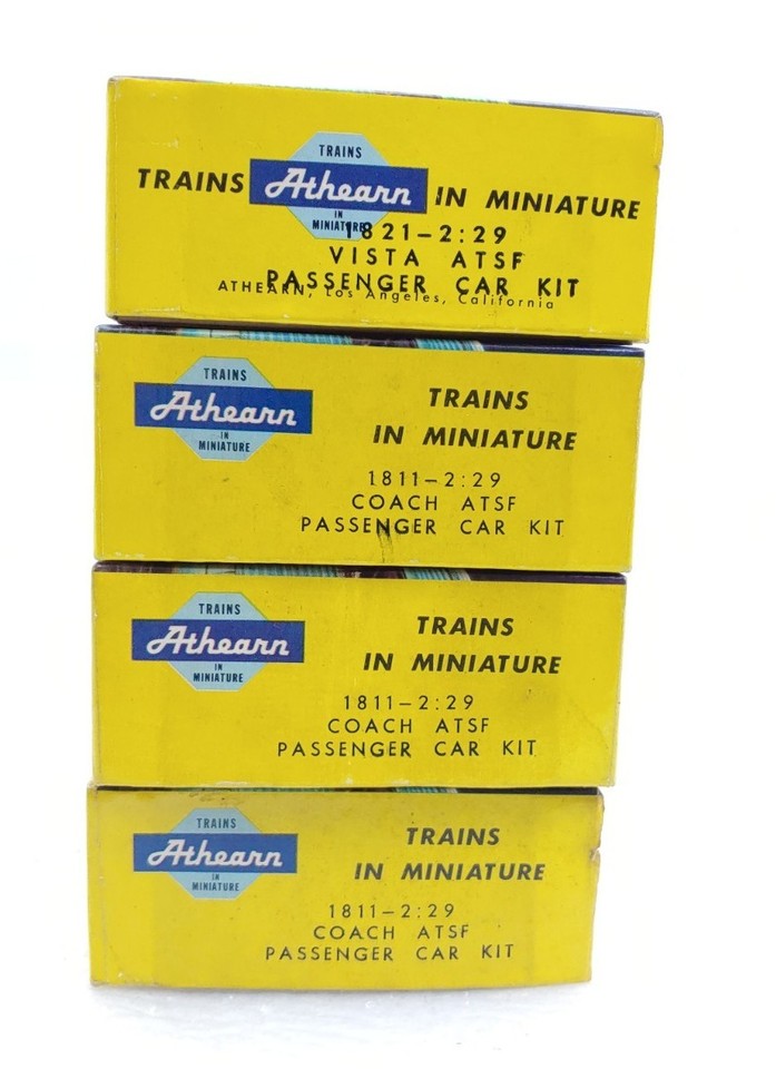 4 Rare Athearn Trains HO Yellow Box ATSF Passenger Cars 3 Coach & Vista ...