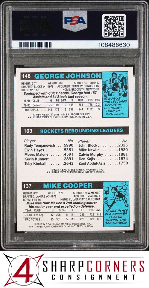 1980 TOPPS MICHAEL COOPER RC-MOSES MALONE-JOHNSON PSA 9 | eBay