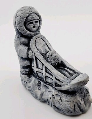 Glacial Ice Age Sculpture Eskimo Riding Sled 3" A.C.E. ALASKA Figurine ...