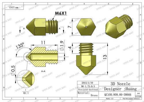 0.3mm Nozzle 3D Printer Extruder Head Hot End for MK8 Makerbot 1.75mm ...