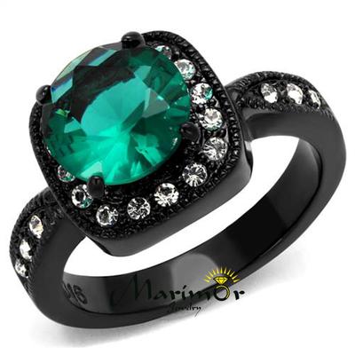 3.25Ct Round Cut Blue Zircon & Clear CZ Black Halo Design Fashion Ring ...