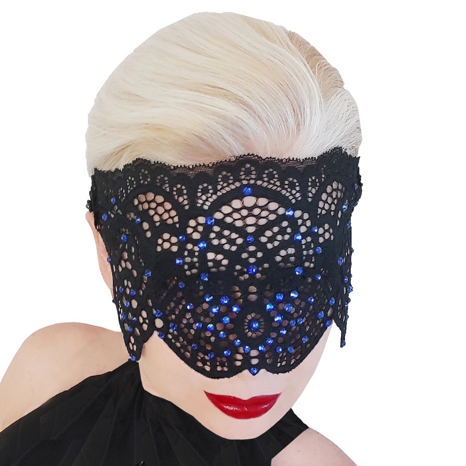 Blue Full Face Lace Masquerade Mask for Women Sexy Burlesque Veil ...