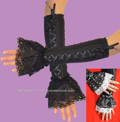 Party Punk Goth Gothic 80's 20s gloves Lace Fingerless Sleeve Dance ...