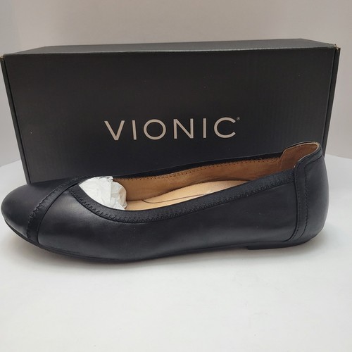 Vionic Caroll Ballet Flats Women's Size 10 Black Comfort Leather Slip ...