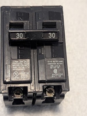 Siemens B230 Circuit Breaker 30A 240V 2P Type BL Bolt On 30 Amp 2 Pole ...