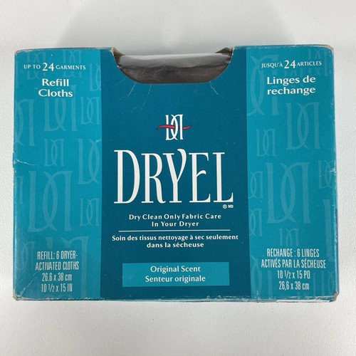 Box of 6 DRYEL Dryer Activated Cloths Sealed Original Scent Refill ...