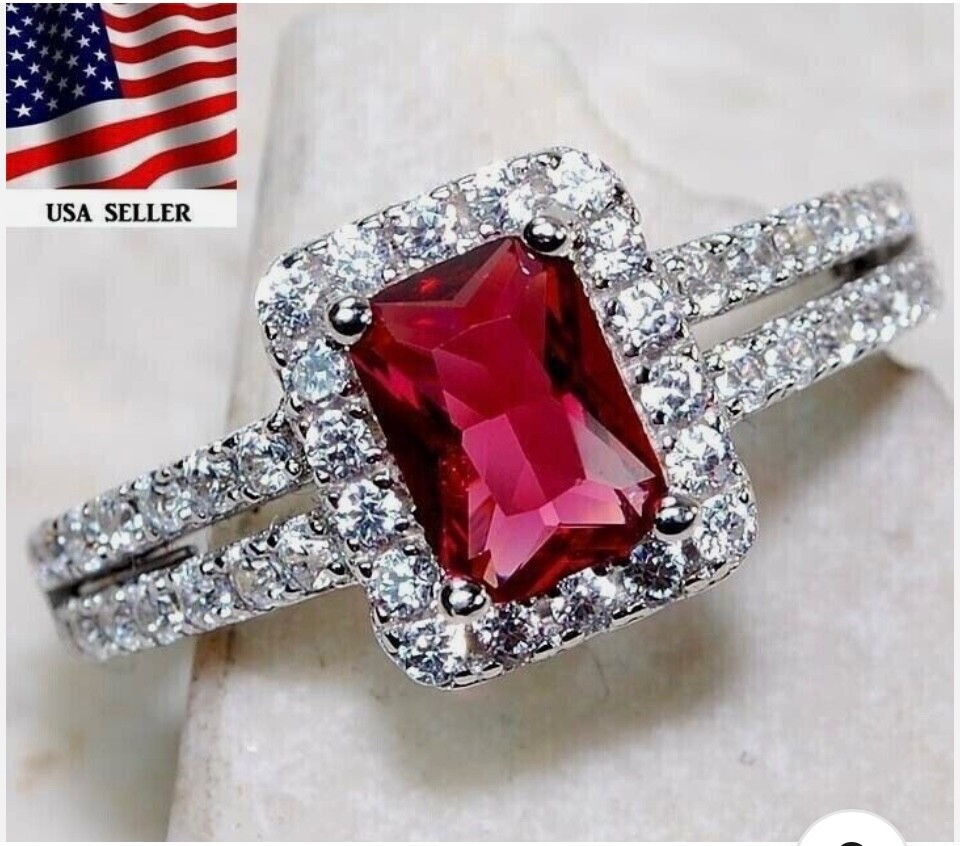 3CT Treated Ruby & Topaz 925 Solid Sterling Silver Ring Jewelry Sz 7 ...