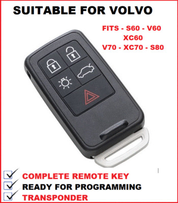 Complete Remote smart key Fob Fits Volvo V40 S60 V60 XC60 V70 XC70 S80 ...