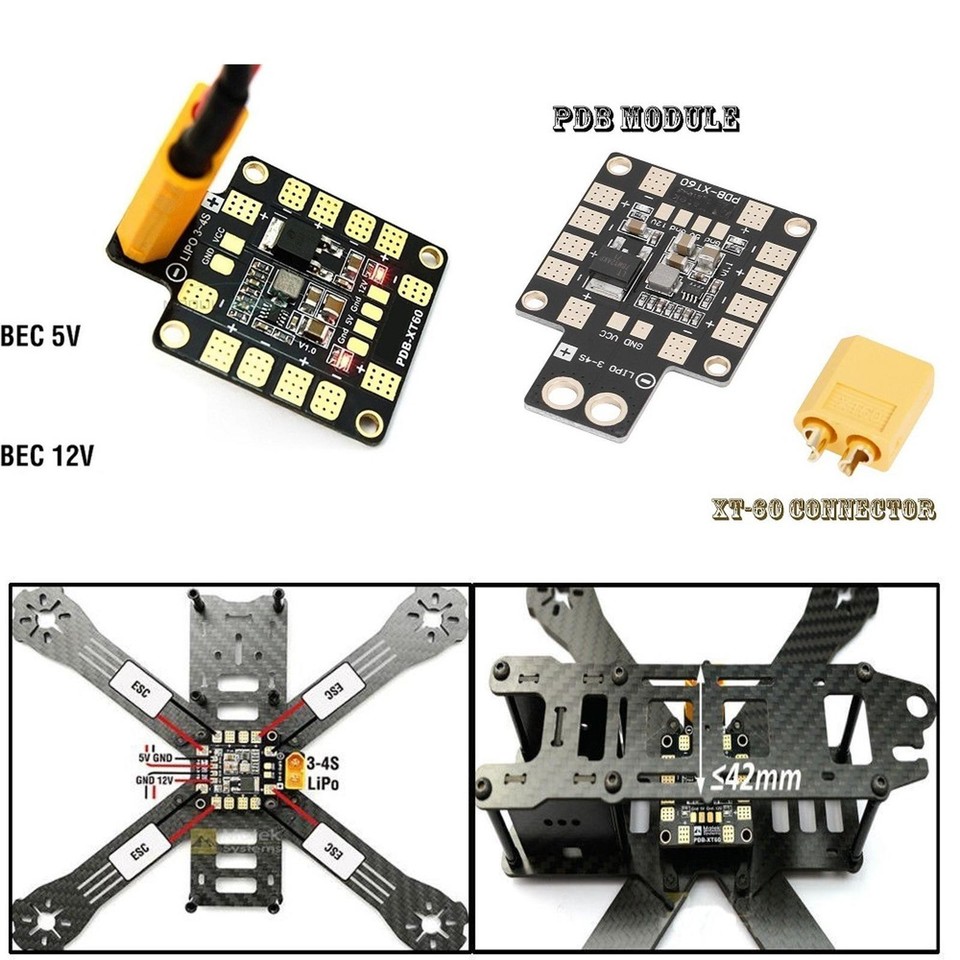 PDB-XT60 Copper Power distribution board W/ BEC 5V & 12V 2oz For RC ...