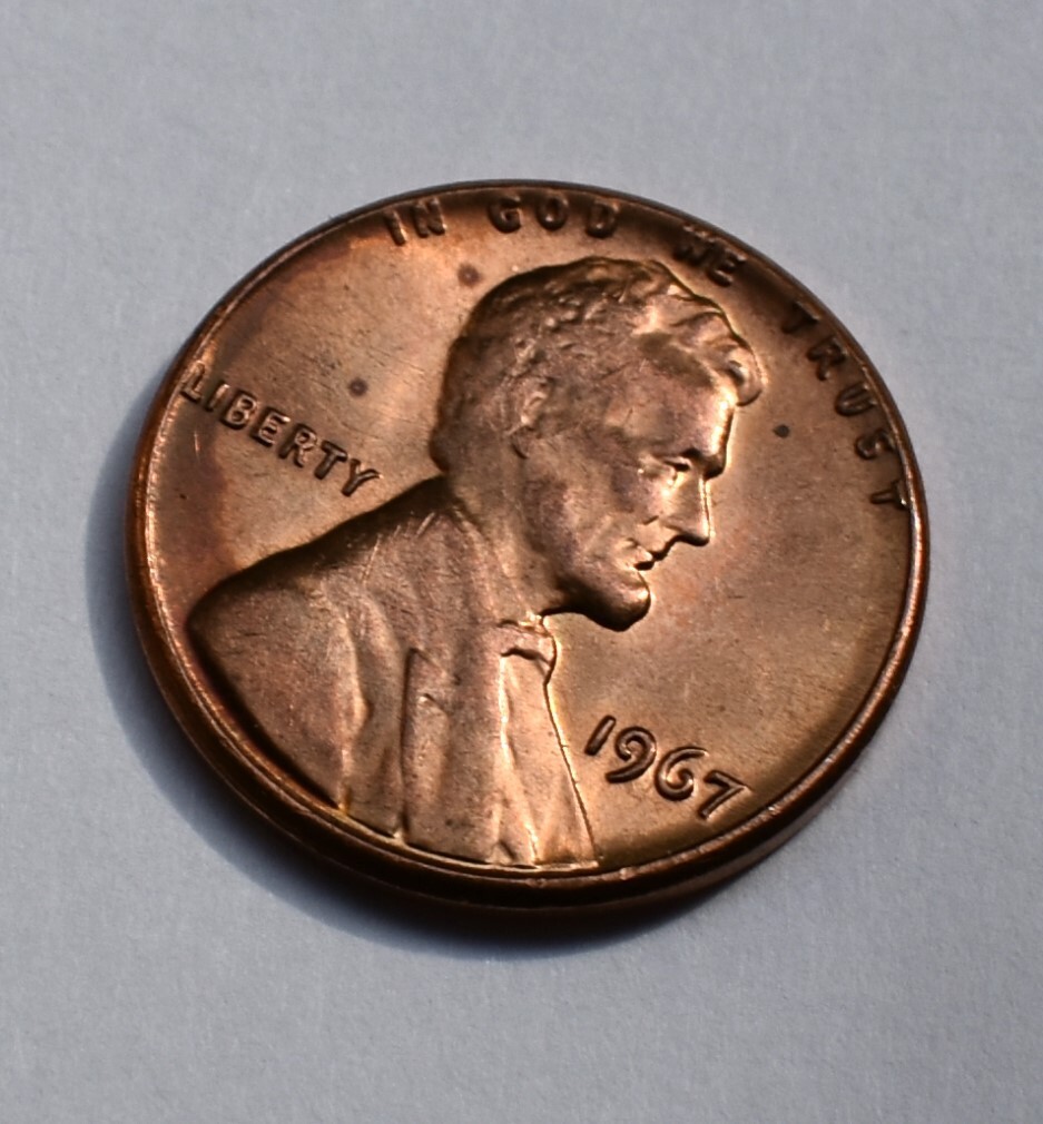 1967 Lincoln Penny no mint mark Error L Rim Multi Error Broad/ Strike ...