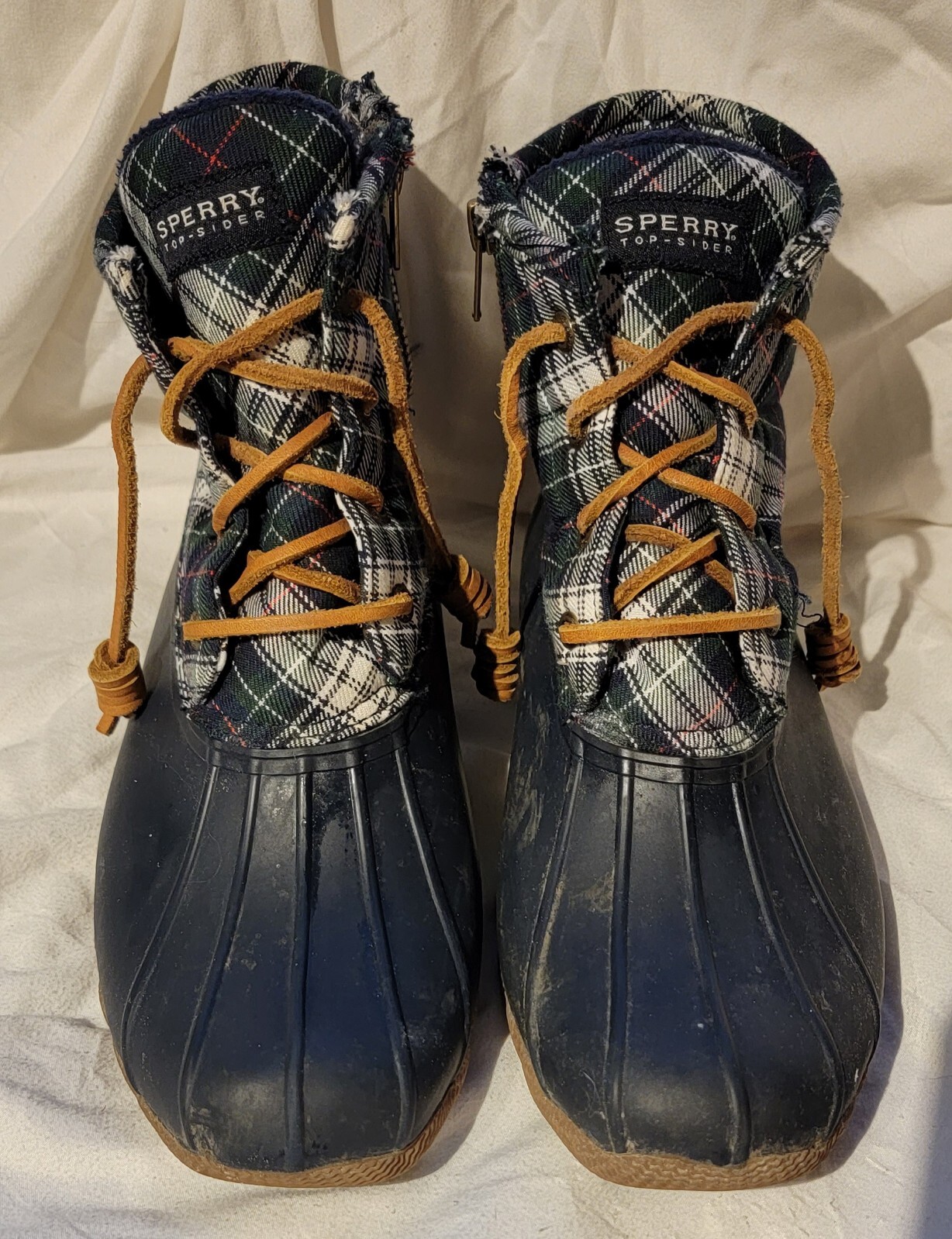Sperry Top-Sider Womens Blue Plaid Rubber Ankle Rain Boots STS94187 Sz ...