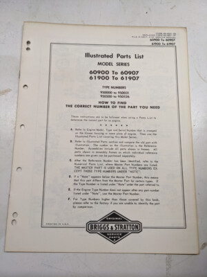 BRIGGS & STRATTON ILLUSTRATED ENGINE REPAIR PARTS LIST BOOK MANUAL ...