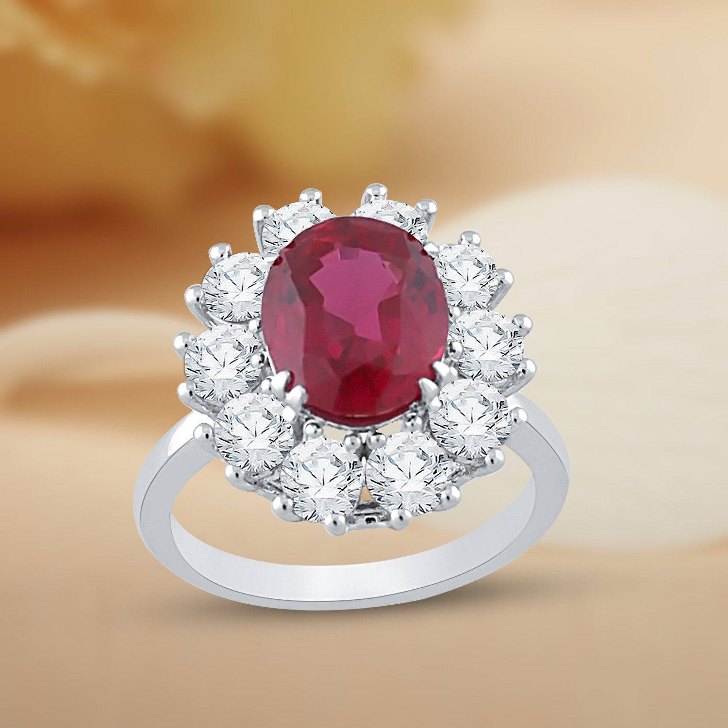 4 Ct Oval Cut Red Ruby and Round Zirconia Halo Floral Engagement Ring 925 Silver | eBay