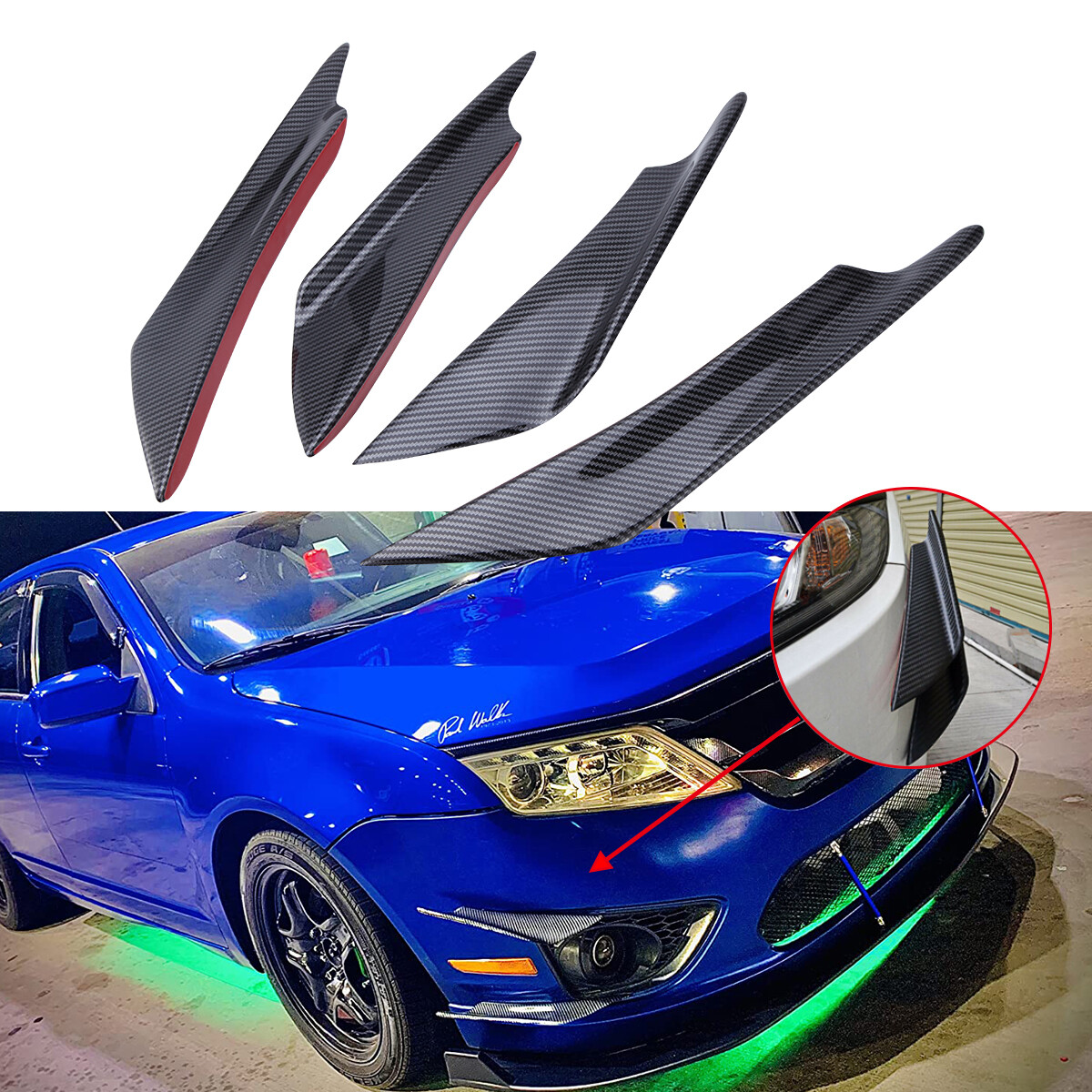 Carbon Fiber Look Sporty Front Bumper Canard Splitter Lip Body Mods ...