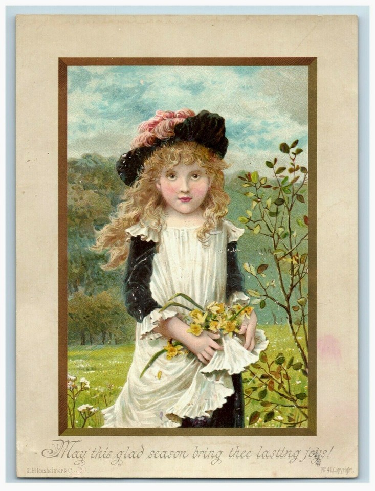 1880's-90's Victorian Card Spring Poem Adorable Girl Daffodils 7U | eBay