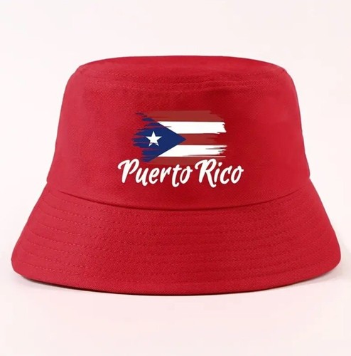 Puerto Rico Cotton Flag Print Bucket Hat, Red, Adjustable, Unisex ...