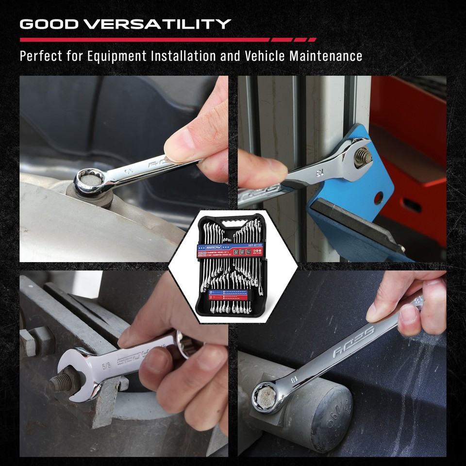 32PC Open Box End Combination Wrench Set SAE Metric 12-Point with ...
