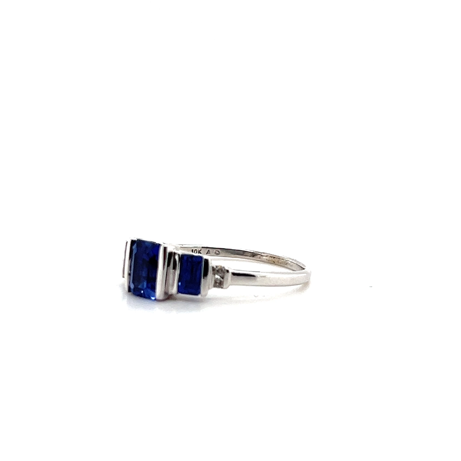 Contemporary Deep Blue Emerald Cut Iolite and Diamond 14k White Gold ...