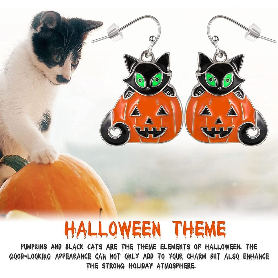 1 Pair Women Dangle Earrings Girls Halloween Earrings Pumpkin Cat Ear ...