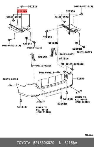 Genuine OE support, rear bumper side, left, 521560K020 for TOYOTA 52156 ...