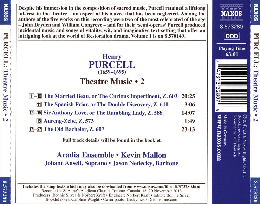 ARADIA ENSEMBLE / KEVIN MALLON PURCELL: THEATRE MUSIC, VOL. 2 NEW CD ...