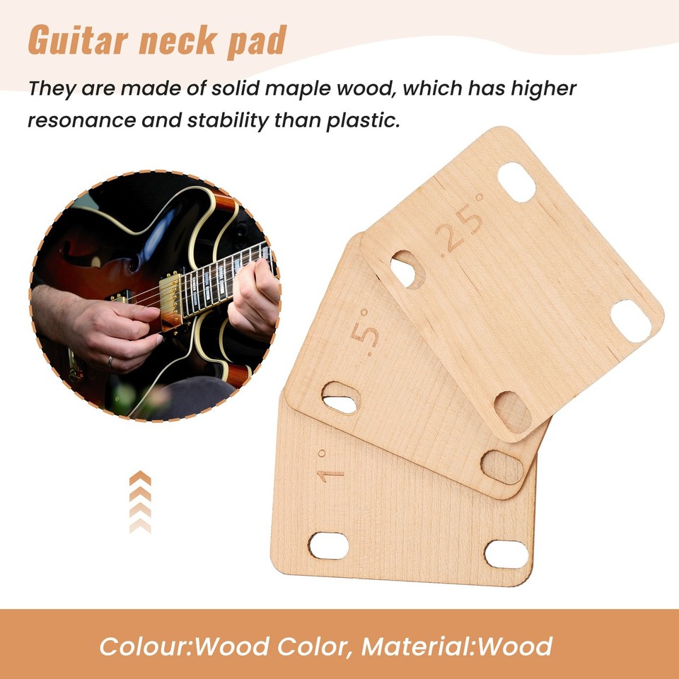 3Pcs Guitar Neck Shims, Solid Wood Guitar Neck Shim 0.25, 0.5 And 14684 ...