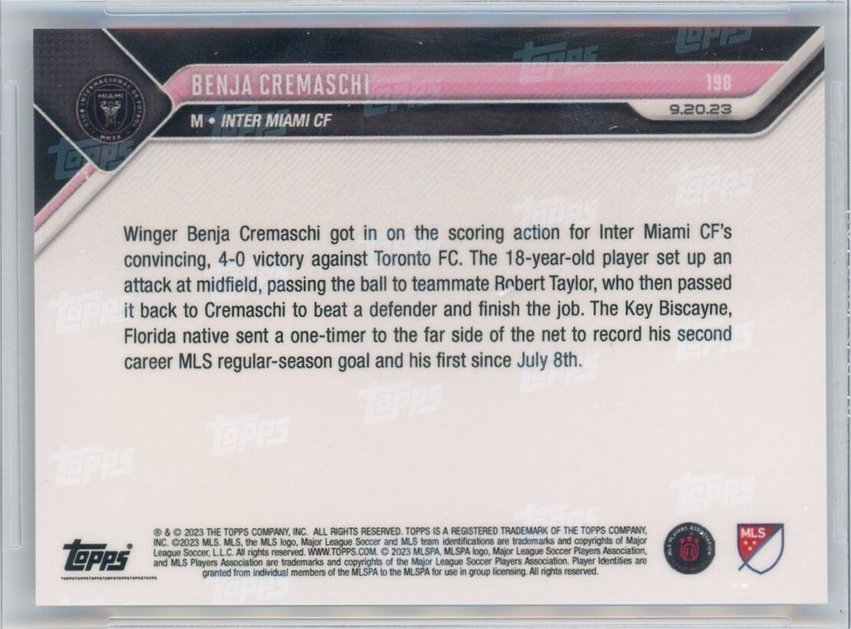 2023 TOPPS NOW MLS #198 INTER MIAMI BENJA CREMASCHI RC BGS TRUE GEM 9.5 ...