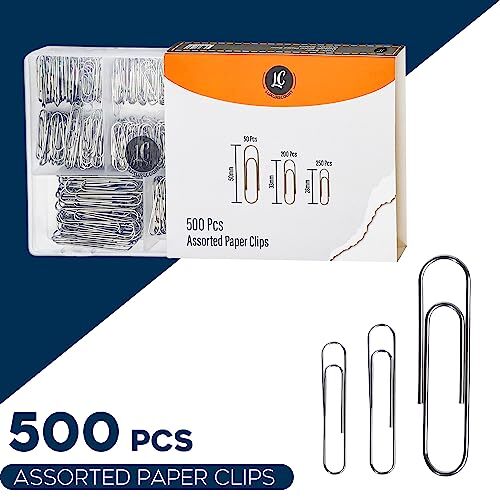 500 Pack Paper Clips by - 3 Assorted Sizes of Silver Small and Large | eBay