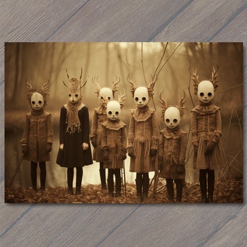 5x7" Weird Creepy Vibe Antler Masks Halloween Unusual Strange Cult ...