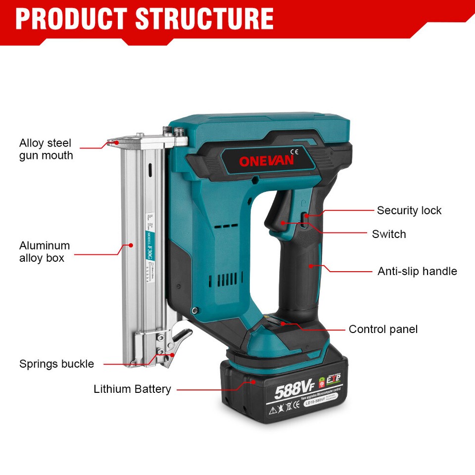 F30 Heavy Duty Cordless Nail Gun Brad Nailer Finish Nailer w/ Battery ...