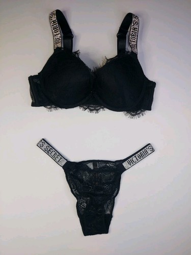 Victoria's Secret 34B Bra Set Very Sexy Push Up Diamante Shine Strap ...