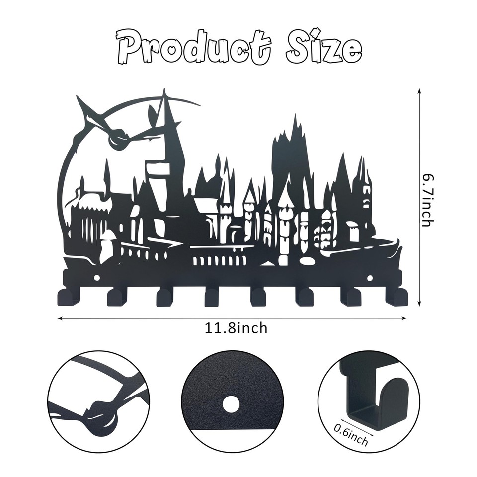 Magic Castle Silhouette Metal Key Hooks – 8-Hook Wall Organizer with ...