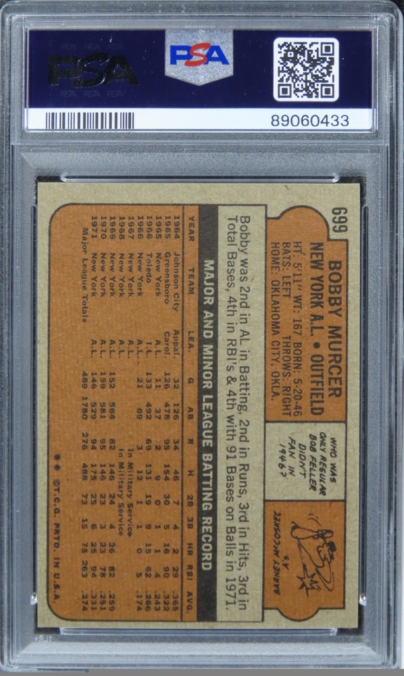 1972 Topps Bobby Murcer #699 PSA 8 NM-MT | eBay