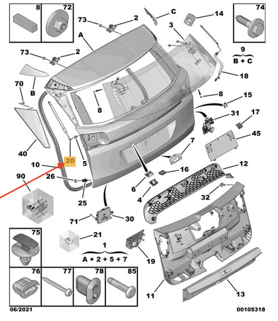 Peugeot 3008 Mk2 SUV Left Side Tailgate Gas Strut 9830770280 2018 for ...