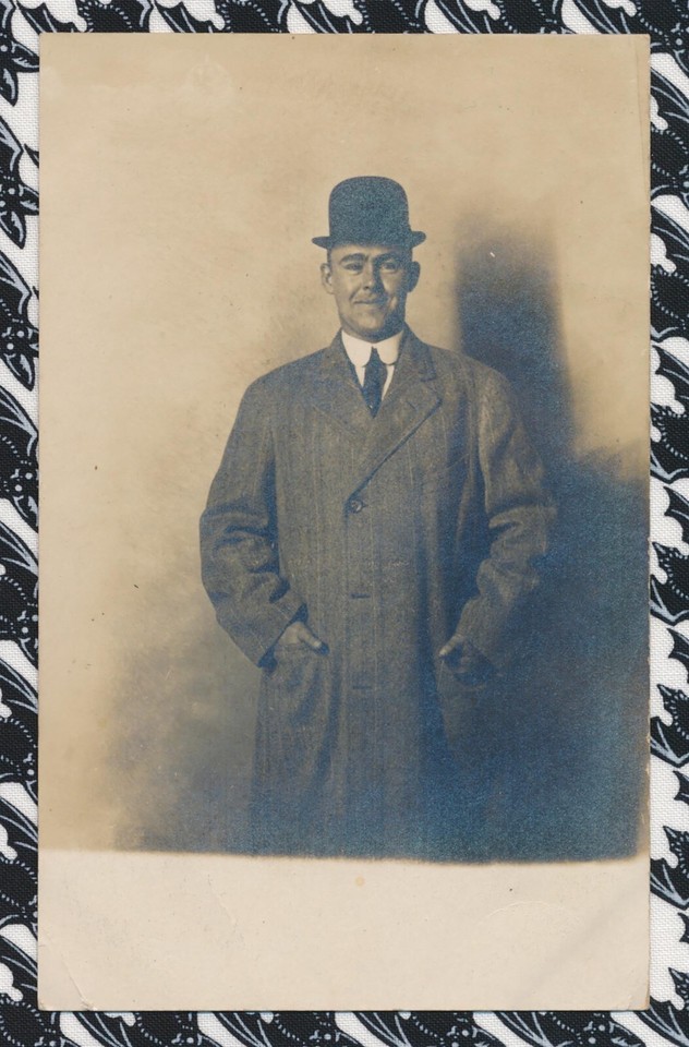 Antique RPPC Real Photo Postcard Funny Silly Face Bowler Hat Shubert St ...