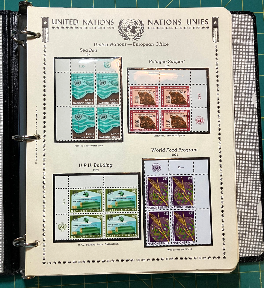 UN 1970s MINKUS BLOCK ALBUM in COLUMBIA BINDER - UN NY+GENEVA+AUSTRIA+2 ...