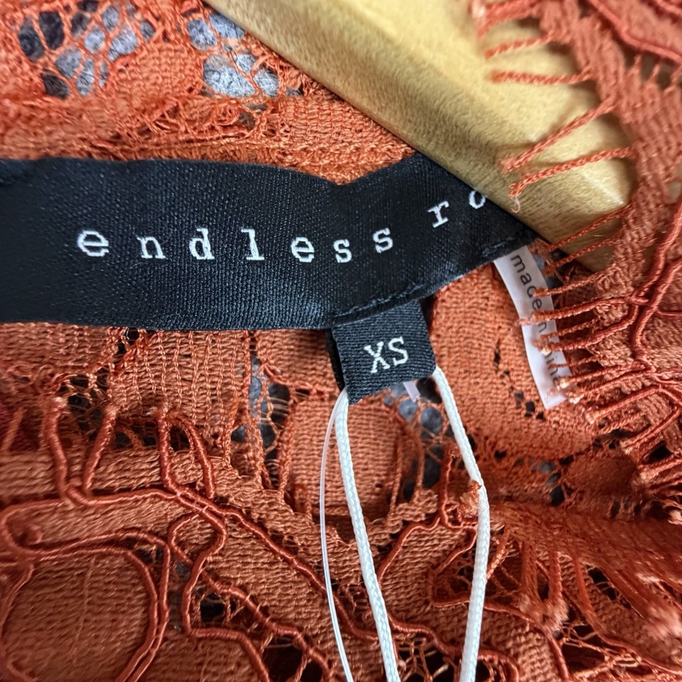 Endless Rose Bodysuit Women XS Brown Orange Lace Overlay Cut Back ...