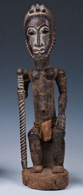 antique Baule, Baoule seated male figure with staff & loincloth, Asye ...
