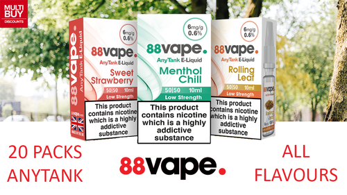 88 Vape E-Liquid | ANYTANK | 10ml | All Flavours | 1mg 3mg 6mg | 20 ...