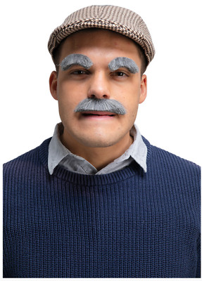 Moustache & Eyebrows Granny Victor Old Man Fancy Dress Grey Brows ...