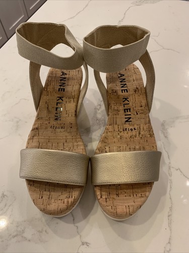 Anne Klein Nori iFlex Ankle Strap Wedge Sandal Women's Size 6 M Gold ...