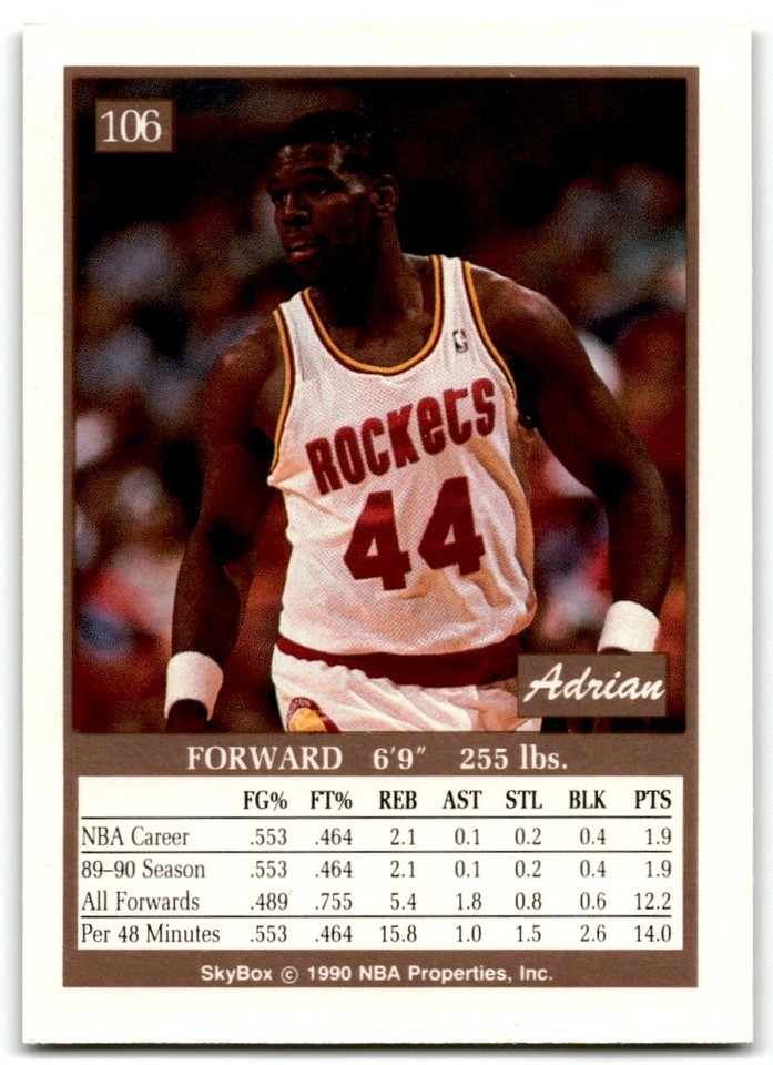 1990-91 SkyBox Adrian Caldwell Rookie Houston Rockets #106 | eBay