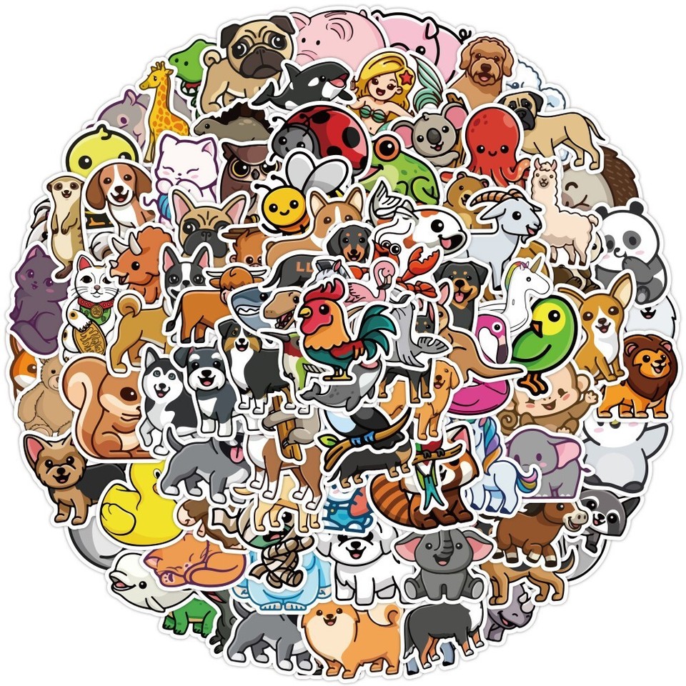 100pcs Cute Animal Stickers Pack For Children Kids Decal Vinyl Laptop ...