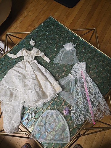 Vintage barbie size wedding dress veil bouquet and shoes handmade ...