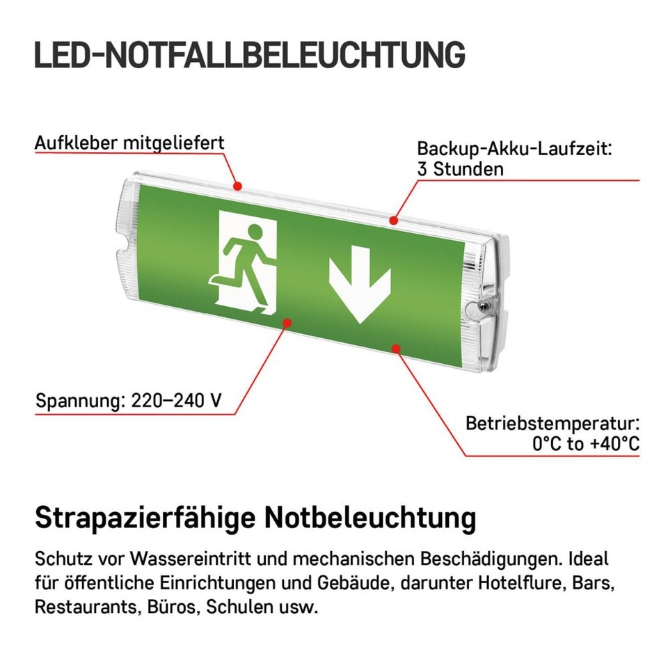 LED Fluchtwegleuchte Notleuchte Notbeleuchtung Notausgang Exit Notlicht ...