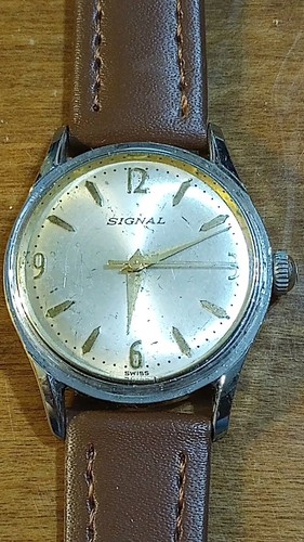 Vgt 50-60's Signal 17J Men's watch, runs just serviced New Leather H | eBay