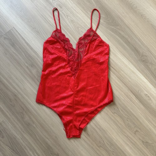 Vintage Shiny SILKY Nylon Red Lace Teddy Bodysuit Playsuit Lingerie | eBay