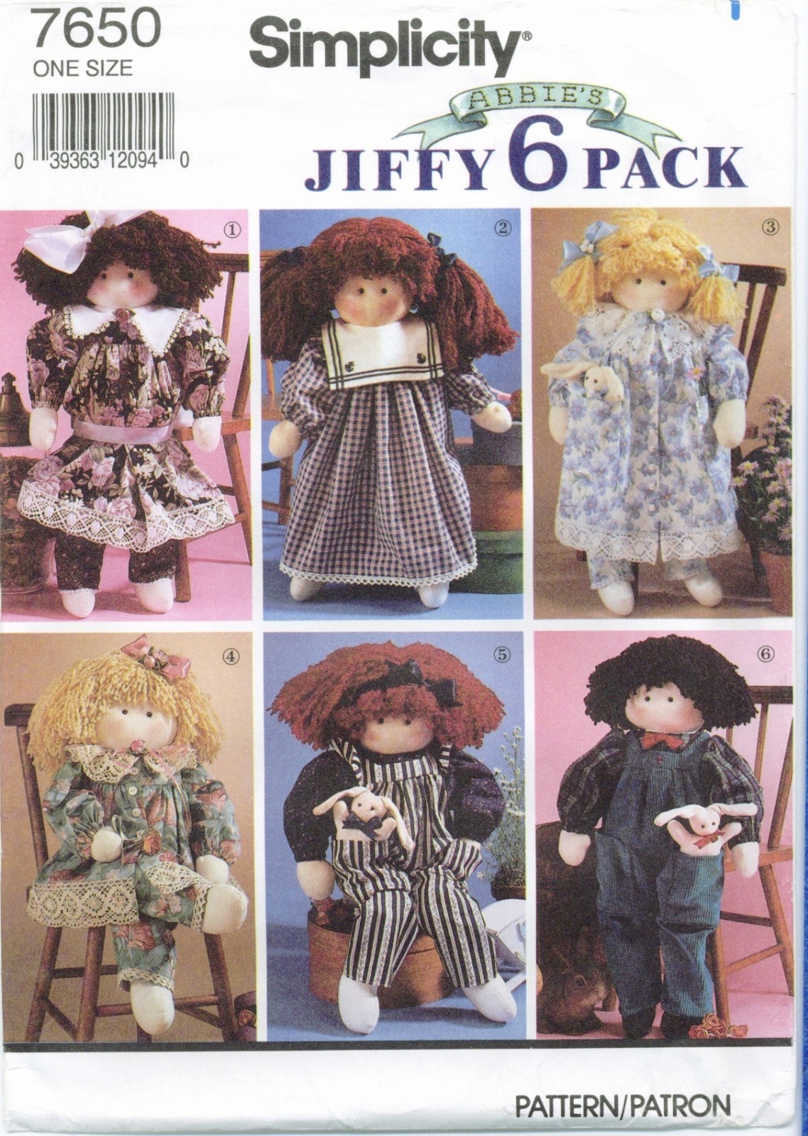Simplicity 7650 JIFFY Six 6 Pack Stuffed DOLL Clothes Clothing pattern ...