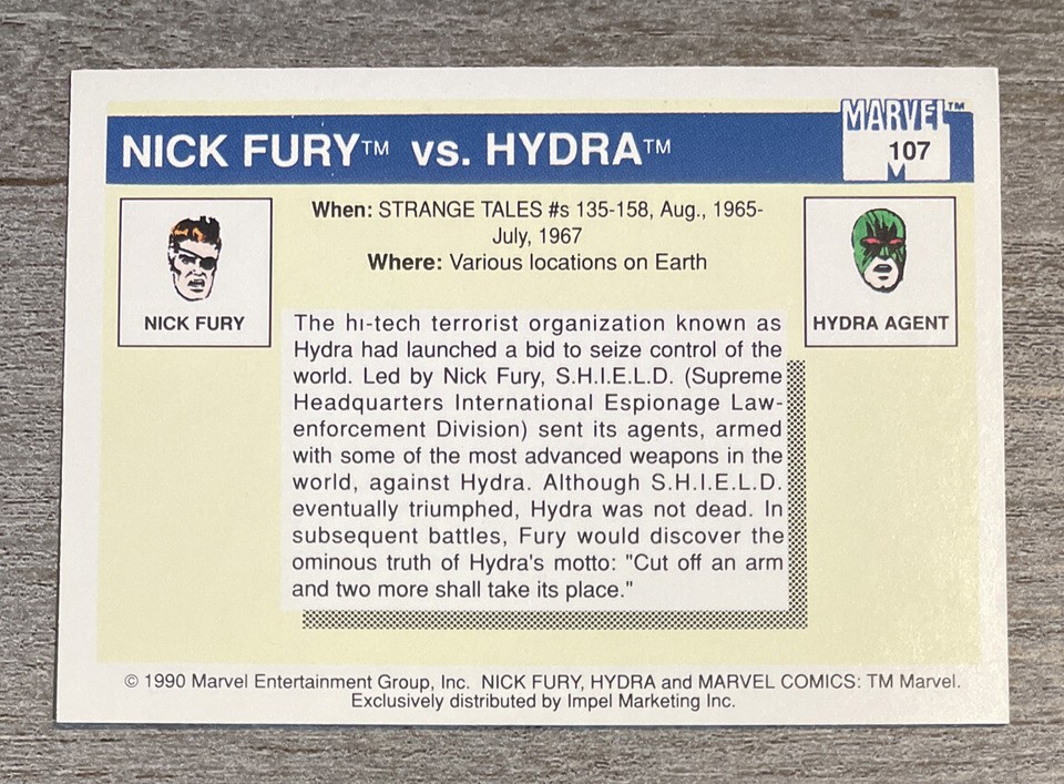 Nick Fury vs Hydra 1990 Marvel Comics Universe Series 1 Battles #107 *107b* | eBay