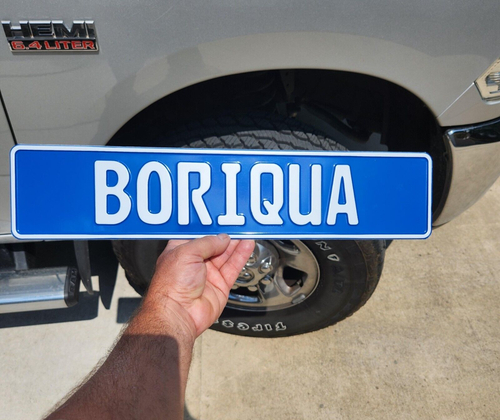 Blue and white BORIQUA European License plate, Embossed, Euro plate ...